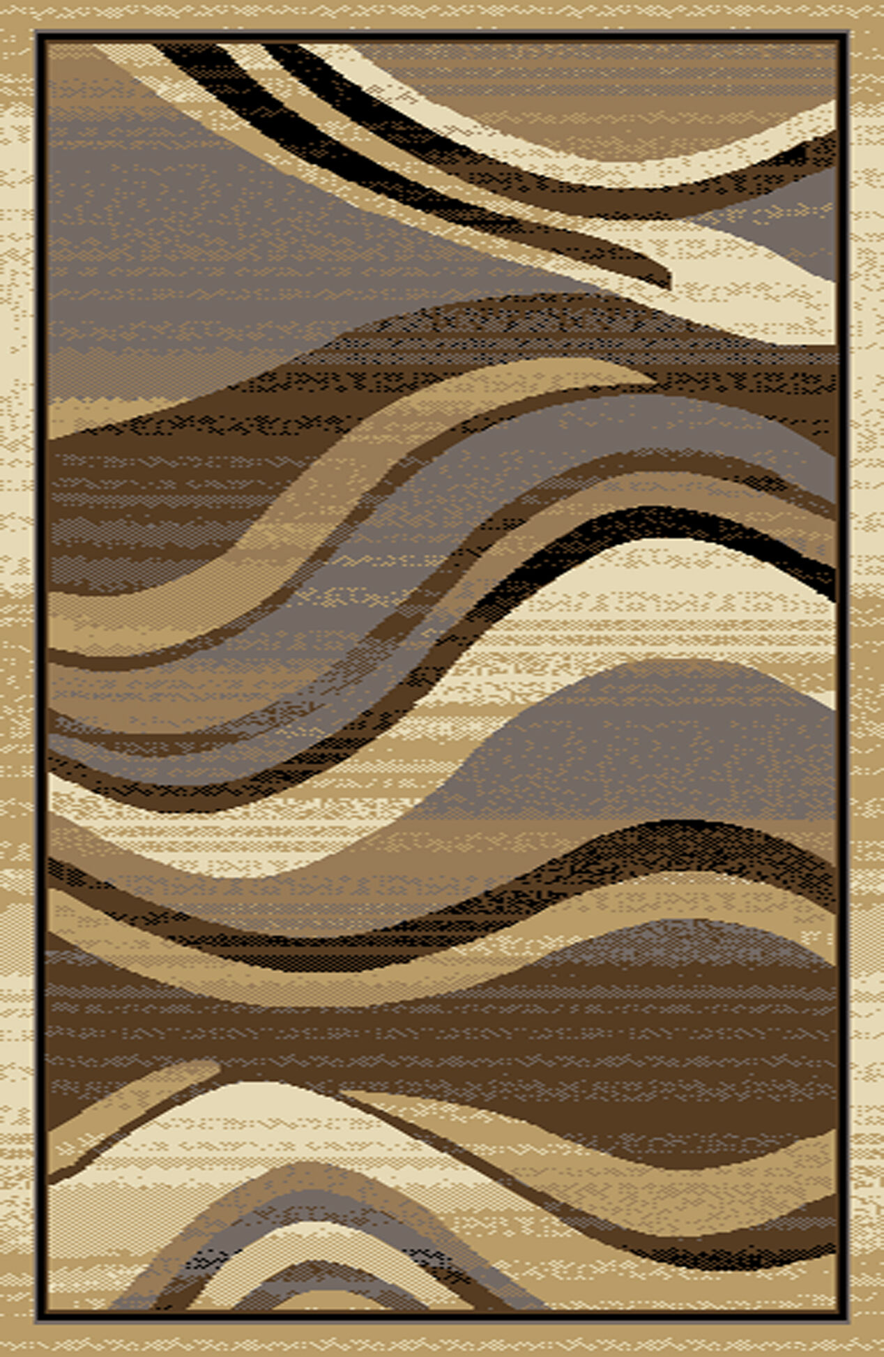 B134 Cream and Tan Wavy Line Rug- 3x5 ft | At Home
